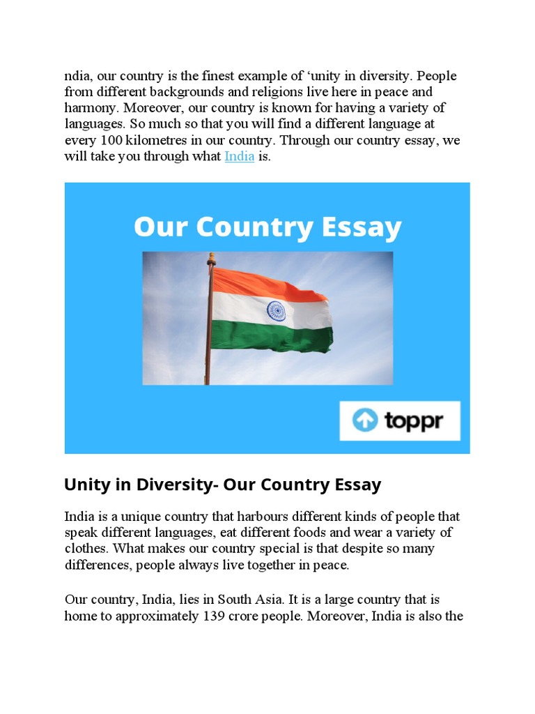 Unity in Diversity-Our Country Essay: India | PDF