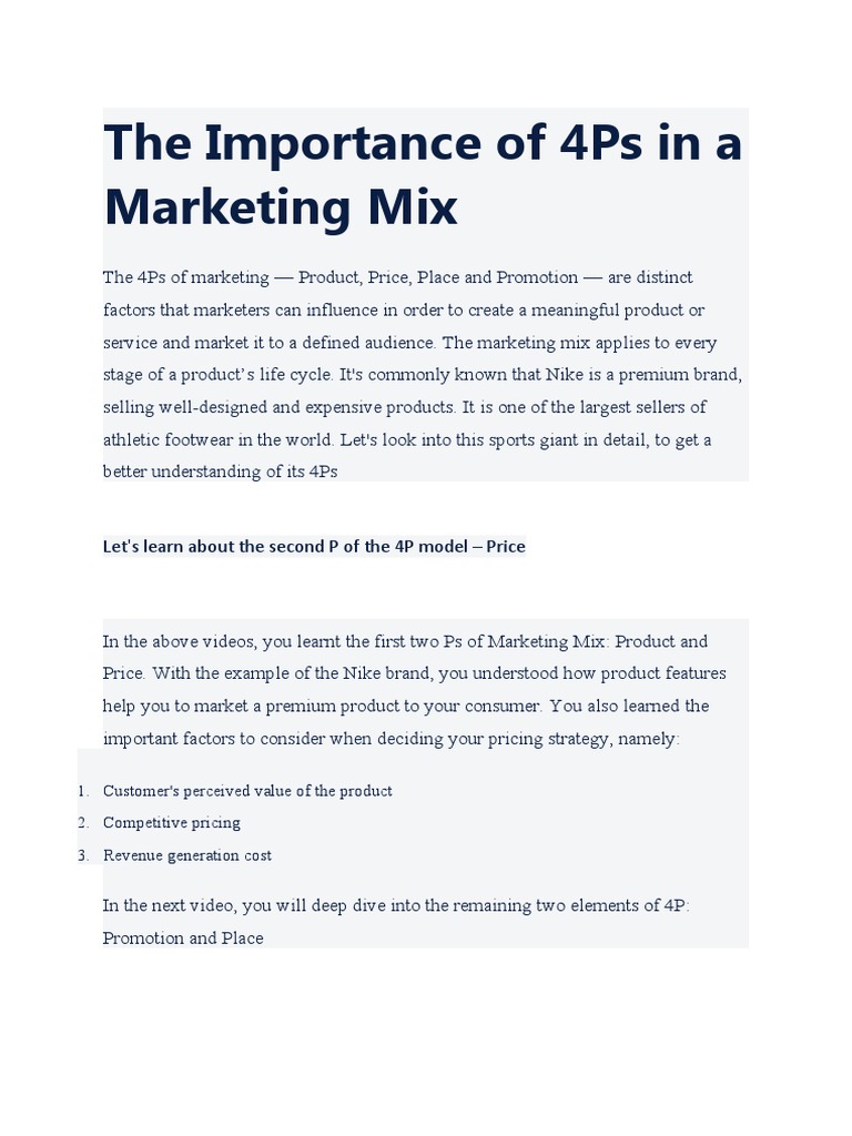 The Importance of 4Ps in A Marketing Mix | PDF | Marketing | Brand