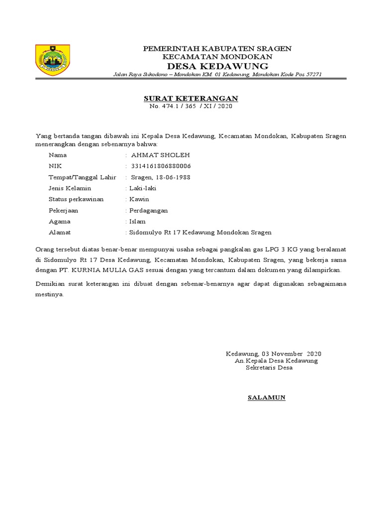 Surat Keterangan Usaha Gas LPG | PDF Surat Keterangan Usaha Gas LPG | PDF