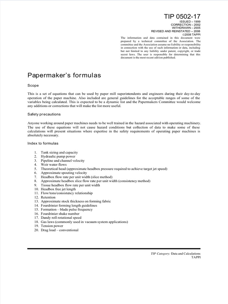 Dokumen - Tips Tappi 0502 17 Papermaker Formula | PDF | Paper | Horsepower