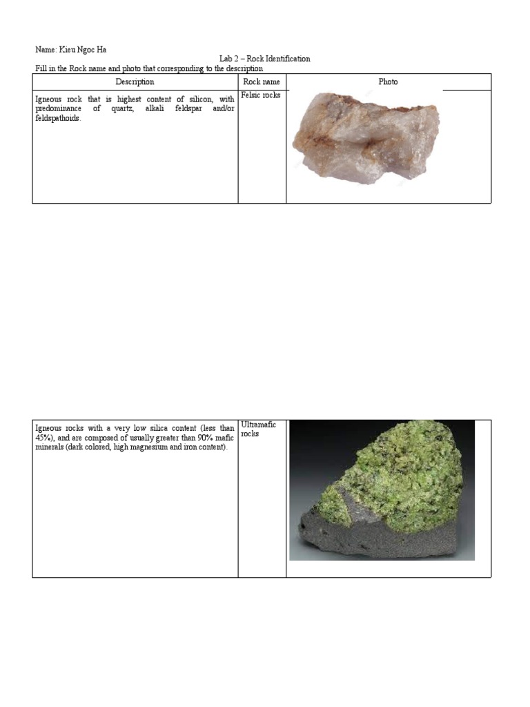 Lab 2 Rock Identification | PDF