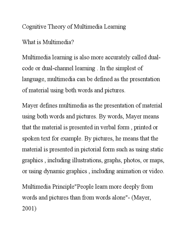 Cognitive Theory of Multimedia Learning | Download Free PDF ...