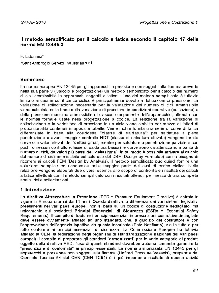 Safap - 2016 - Il Metodo Semplificato Per Il Calcolo A Fatica Secondo Il Capitolo 17 Della Norma ...