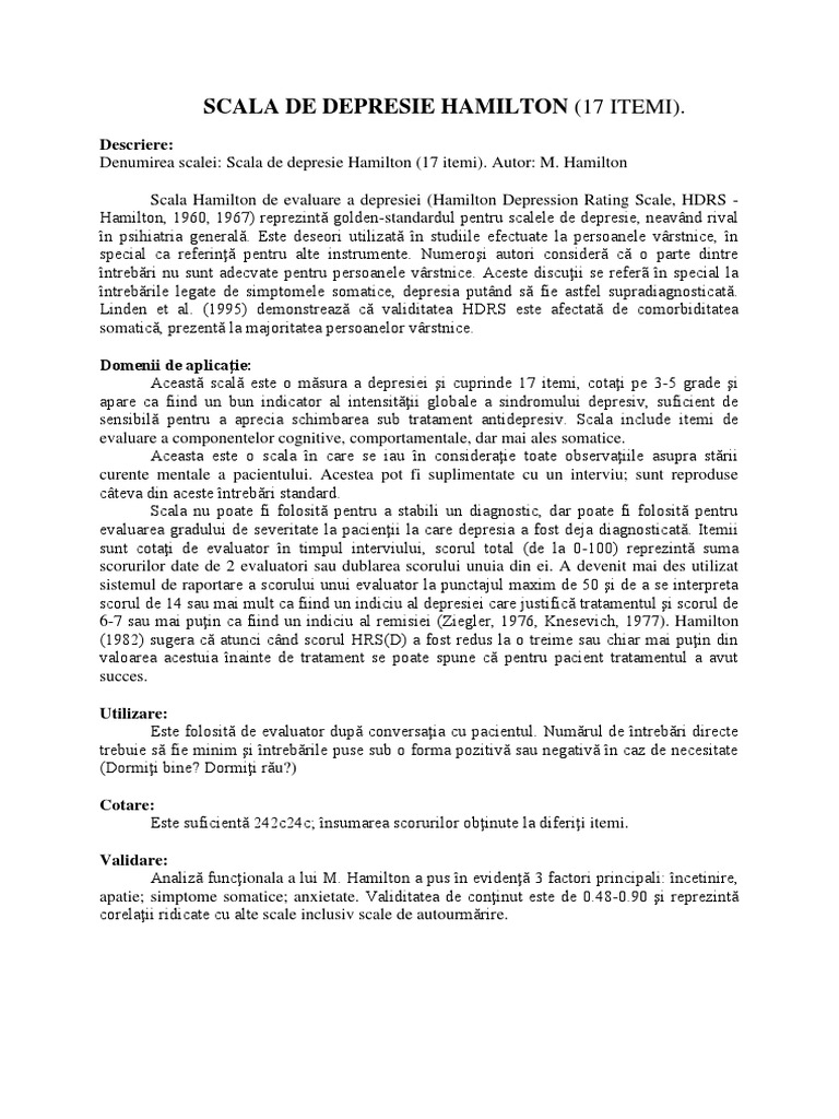 Scale de Depresie Hamilton Beck Etc | PDF
