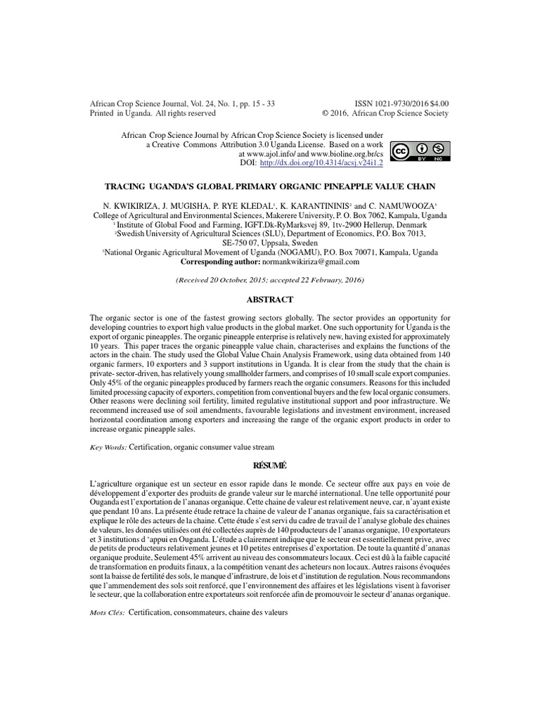 Tracing Uganda'S Global Primary Organic Pineapple Value Chain | PDF ...