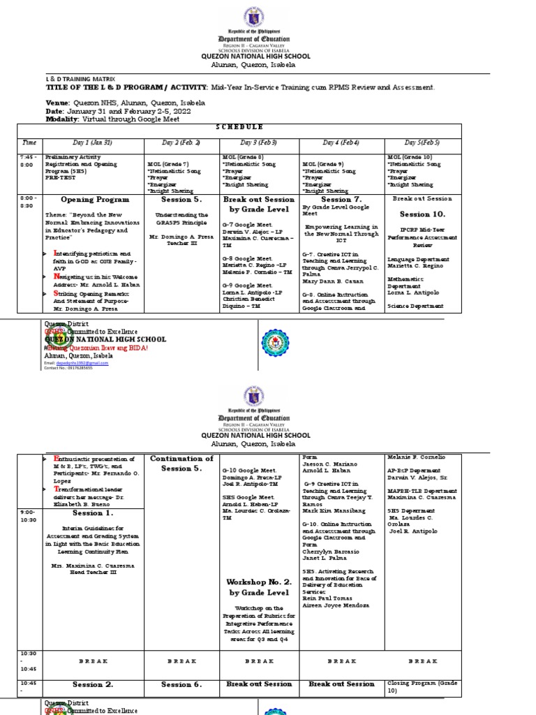 Inset Final Training Matrix | PDF | Pedagogy | Education Theory