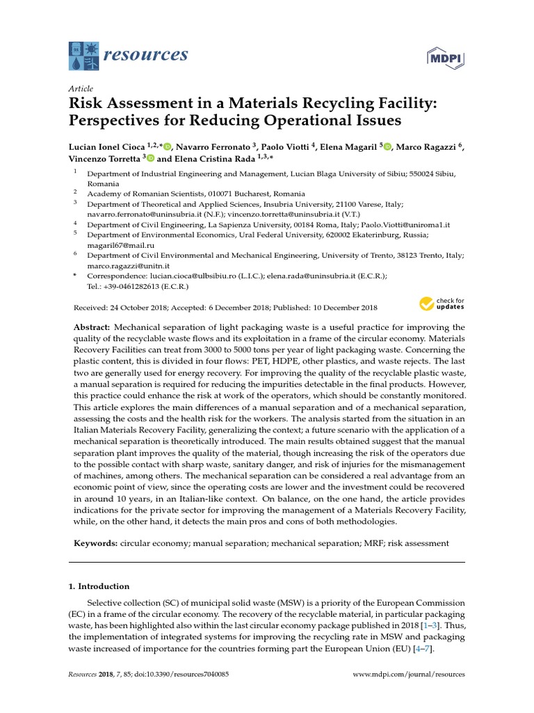 Risk Assessment in A Materials Recycling Facility | PDF | Recycling | Risk