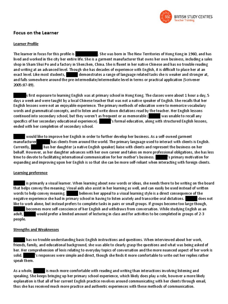 Focus On The Learner Example | PDF | English Language | Phrase