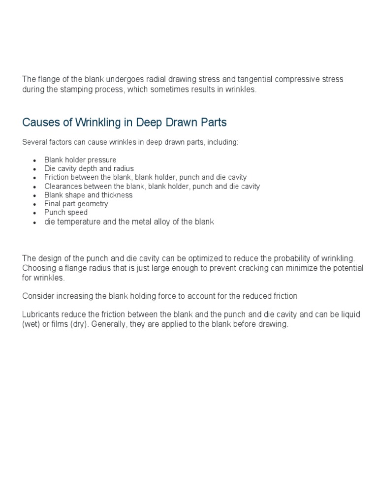 Causes of Wrinkling in Deep Drawn Parts | PDF