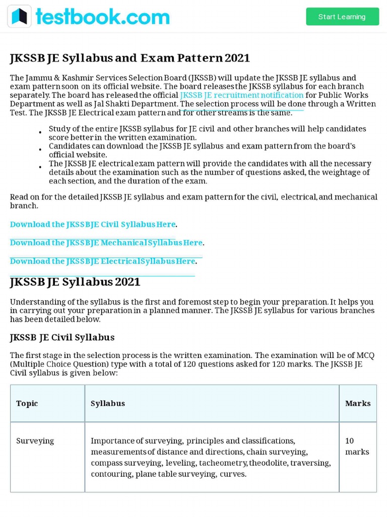 JKSSB JE Syllabus and Exam Pattern 2021 | PDF