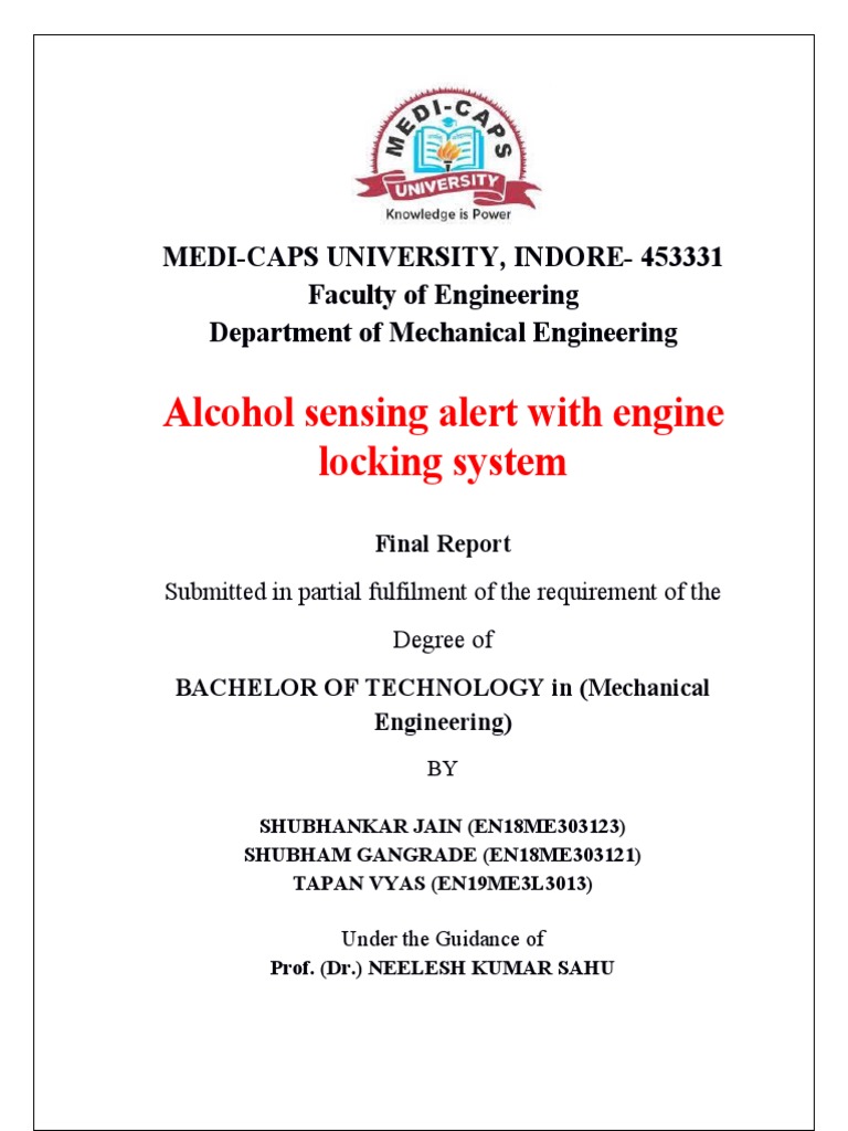Alcohol Sensing Alert With Engine Locking System | PDF | Electric Motor ...
