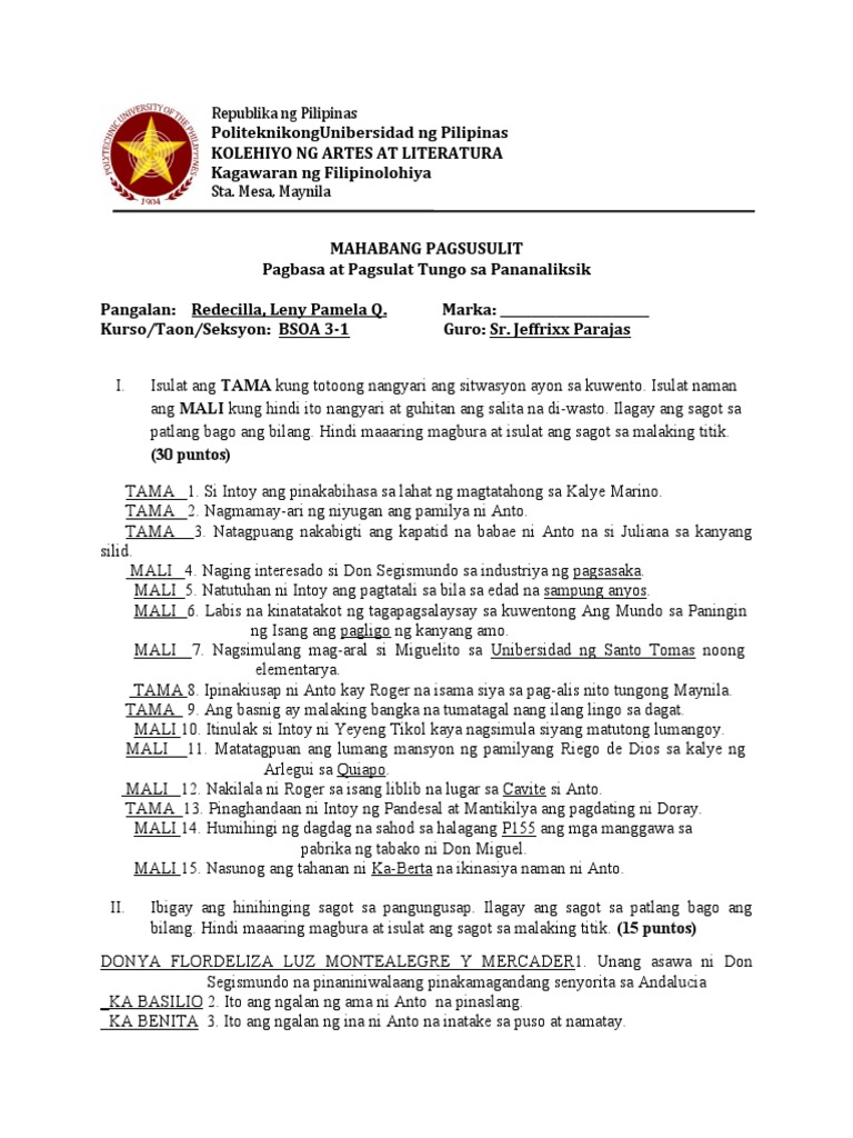 Filipino Questions and Answers | PDF