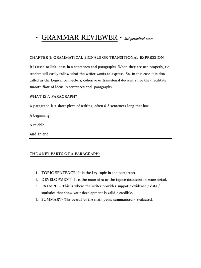 Grammar Reviewer Grammatical Signal, Emphasis Markers | PDF | Persuasion | Argument