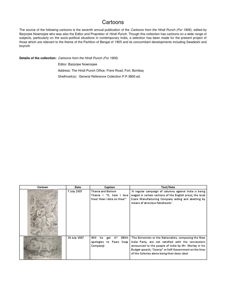 4 Bengal Partition 1905 Cartoons | PDF | British Raj | Partition Of India