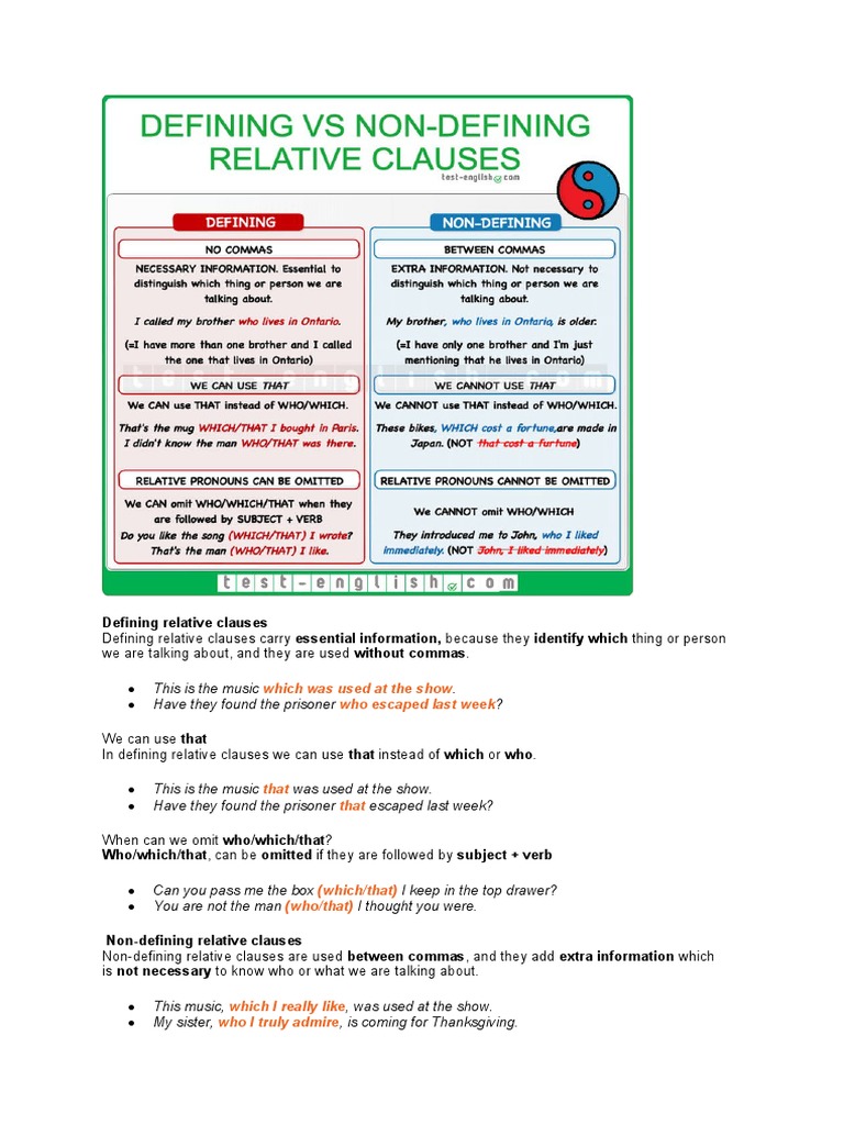 Defining Relative Clauses V Level | PDF | Linguistics | Cognitive Science