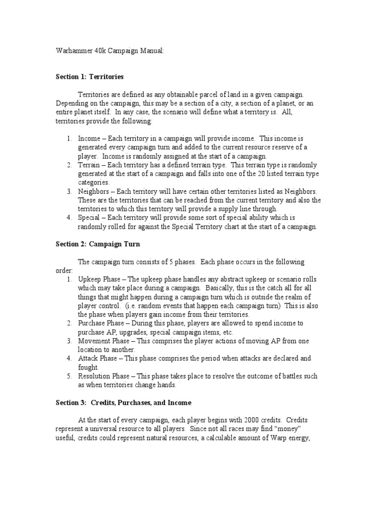 Warhammer 40k Campaign Manual Overview | PDF | Artillery | Battles