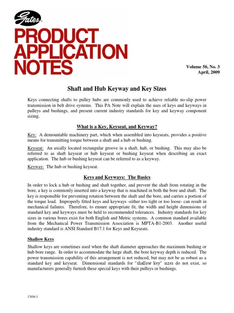 Shaft and Hub Keyway and Key Sizes: Volume 56, No. 3 April, 2009 | PDF ...