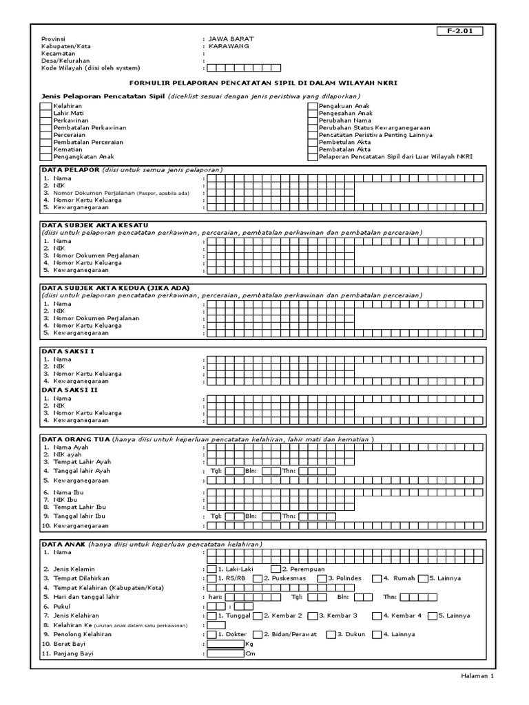 F-2.01 Formulir - Pelaporan - Pencatatan - Sipil | PDF