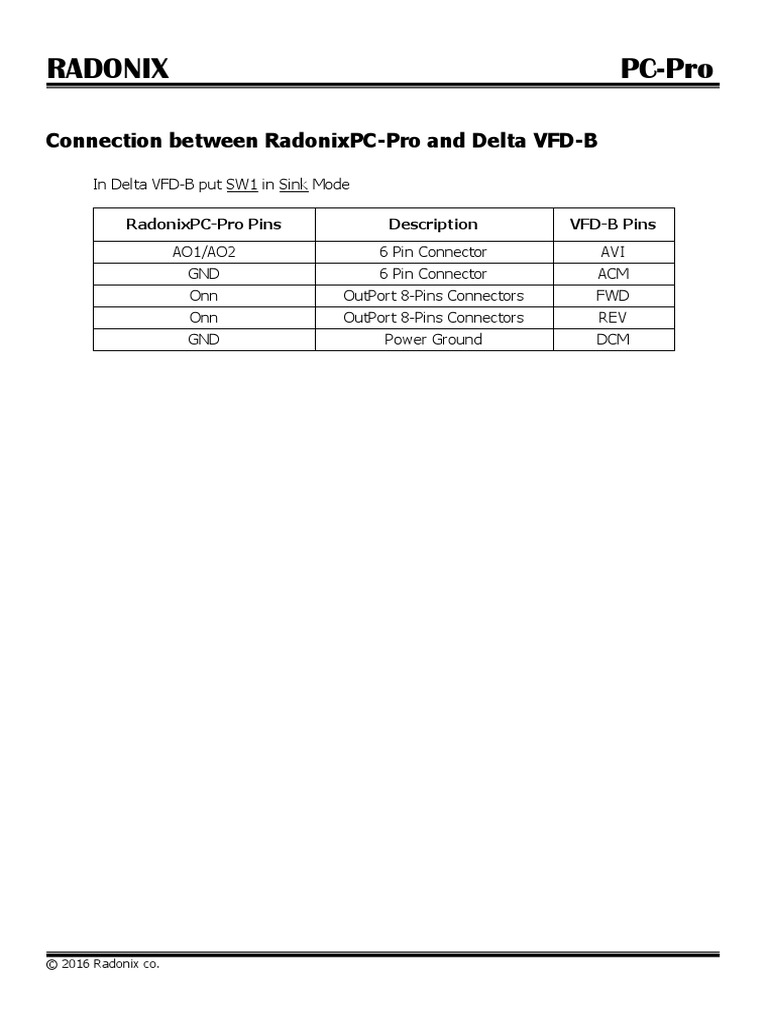 RadonixPC-Pro and Delta VFD-B Connection Guide | PDF
