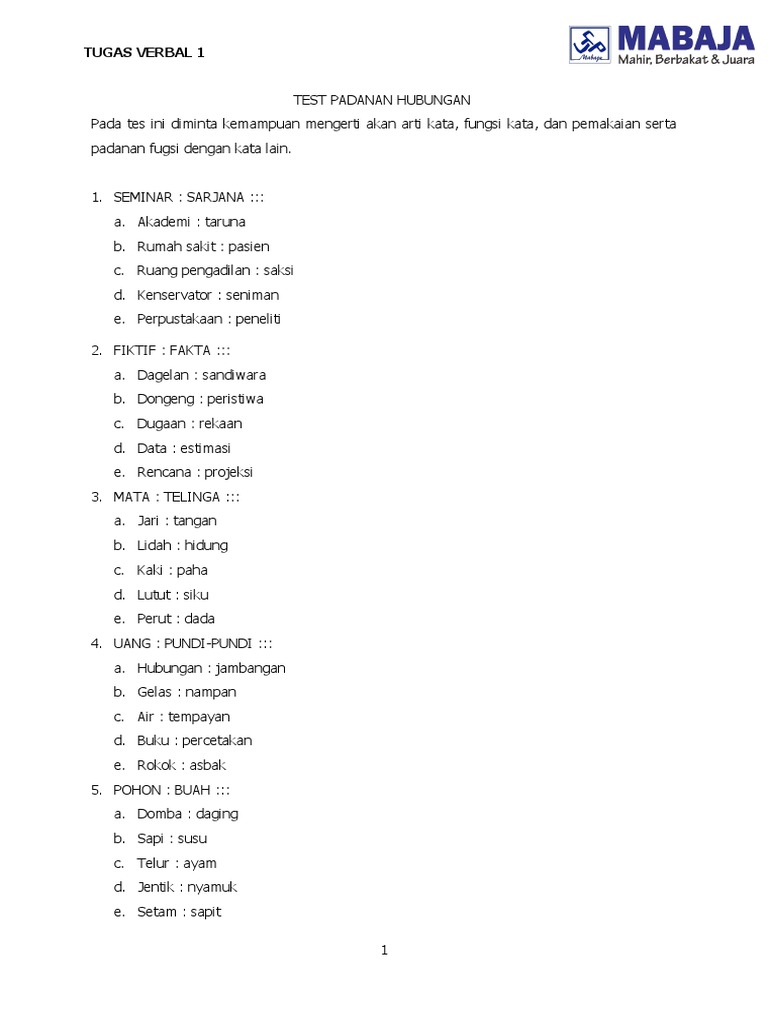 Tes Verbal untuk Pemahaman Kata | PDF