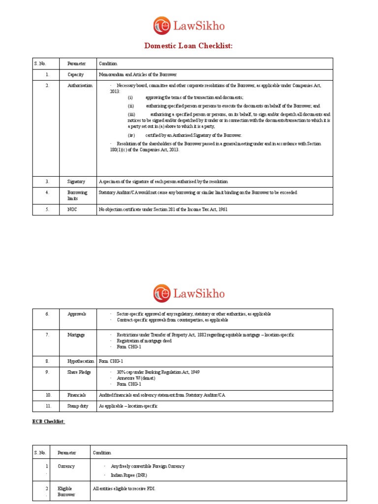 Domestic Loan and ECB Compliance Checklist | PDF | Loans | Banks