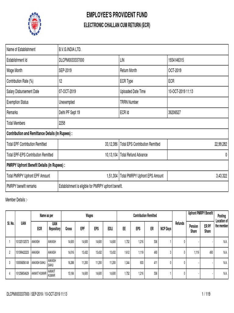 EPF ECR Sep 19 | PDF | Demographic Economics | Working Conditions