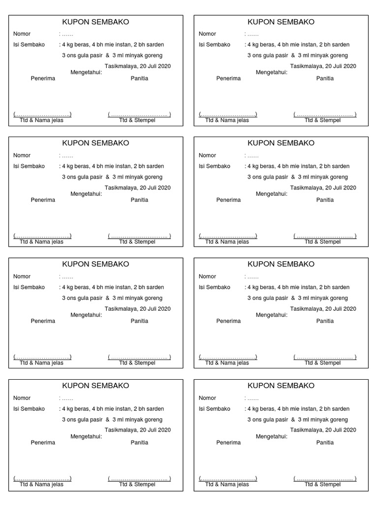 Kupon Sembako Distribusi Bantuan Pangan di Tasikmalaya | PDF
