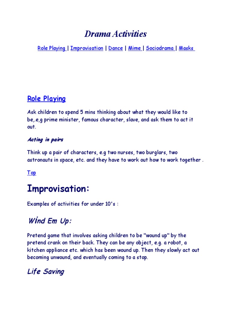 Drama Activities: Improvisation | PDF | Mask | Deception