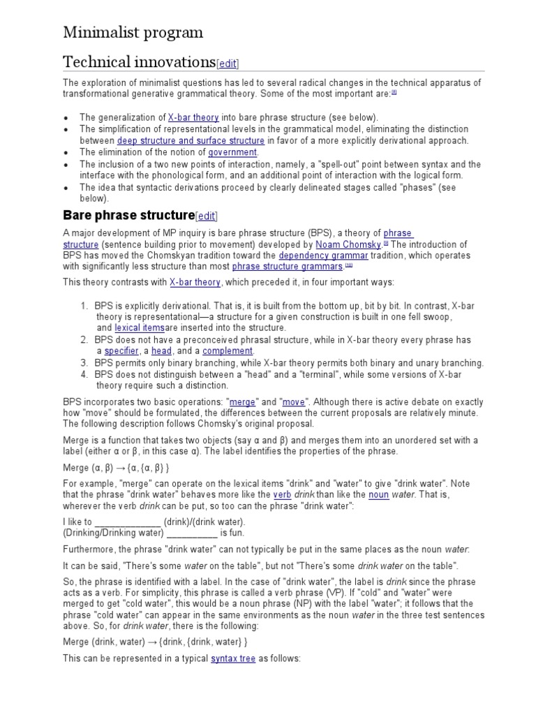 Minimalist Program Technical Innovations: Bare Phrase Structure | PDF ...