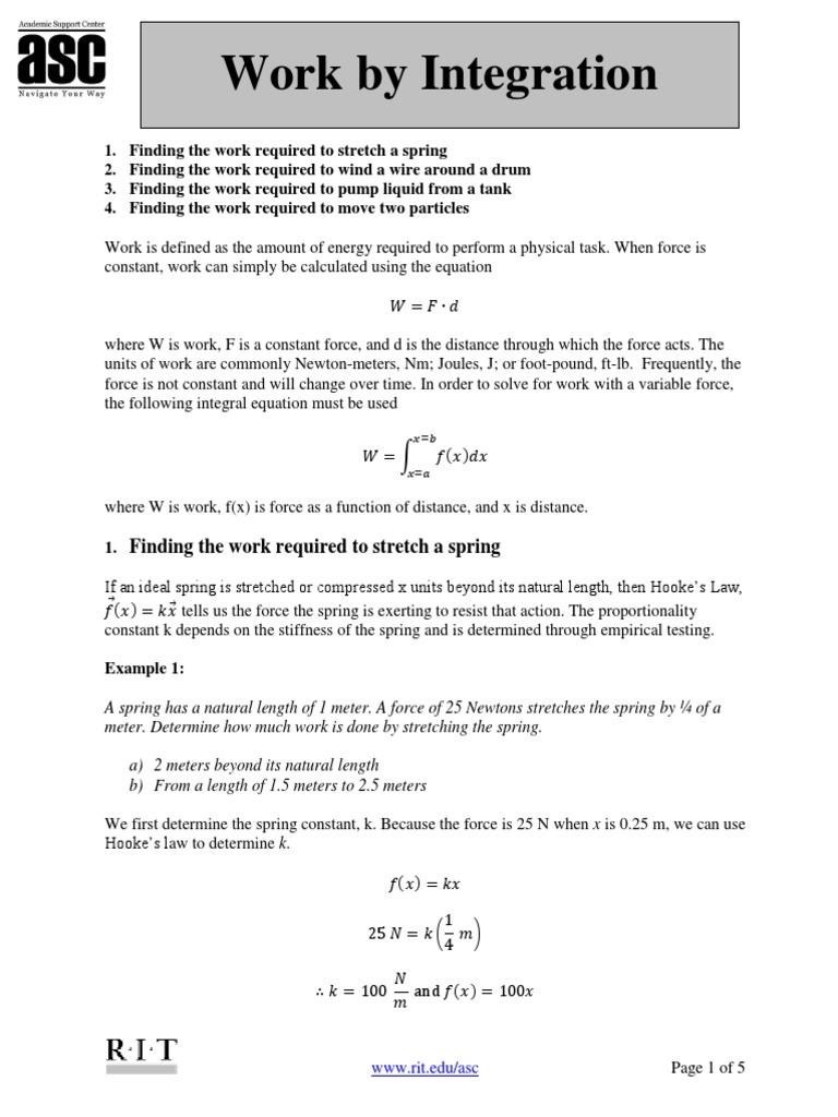 Work by Integration | PDF | Force | Weight