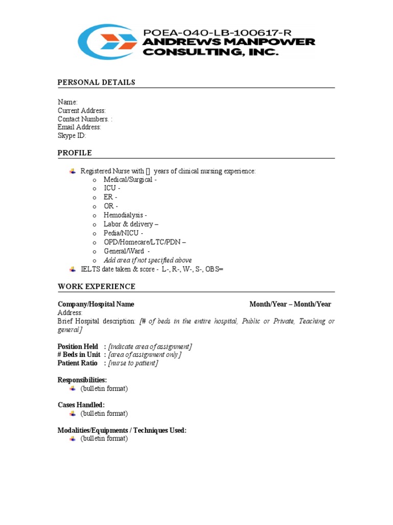 AMCI Resume Format | PDF