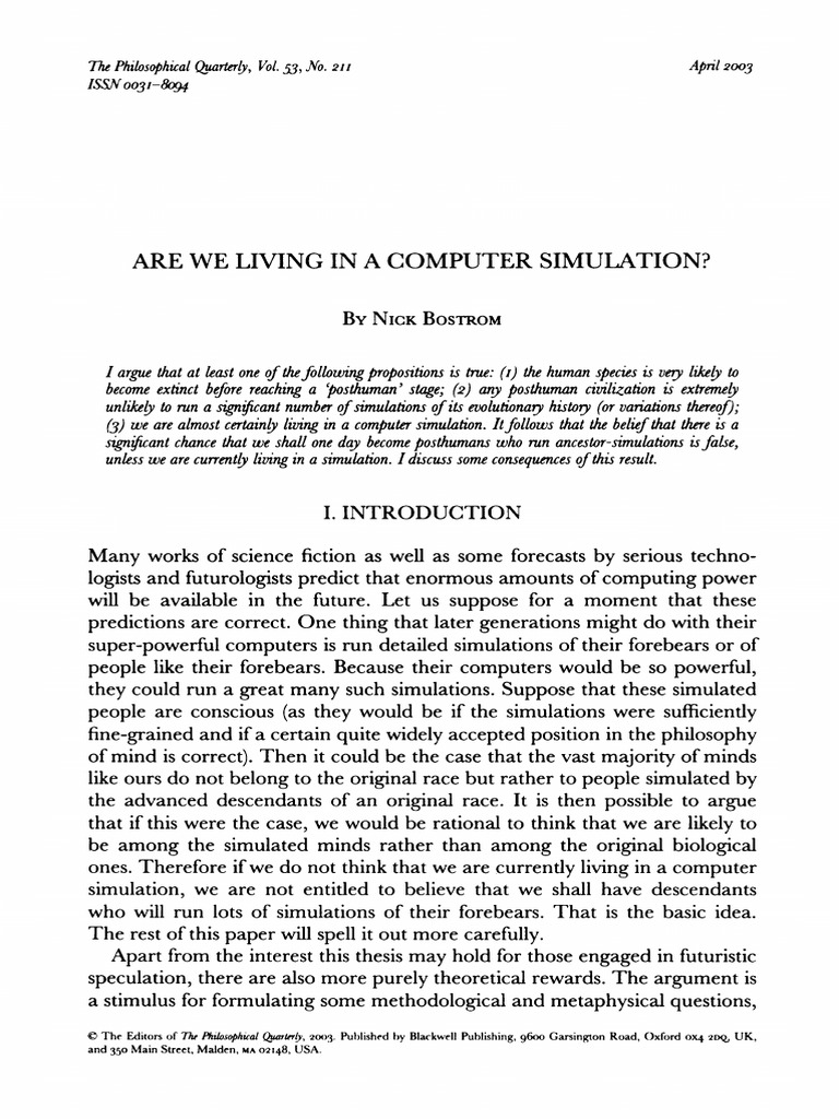 Bostrom's Simulation Argument Explained | PDF | Mind | Argument