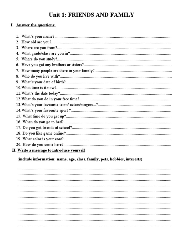Unit 1: Friends and Family: I. Answer The Questions | PDF | Linguistics | Cognitive Science