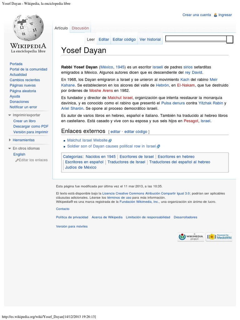 Yosef Dayan - Wikipedia, La Enciclopedia Libre | PDF | Wikipedia ...