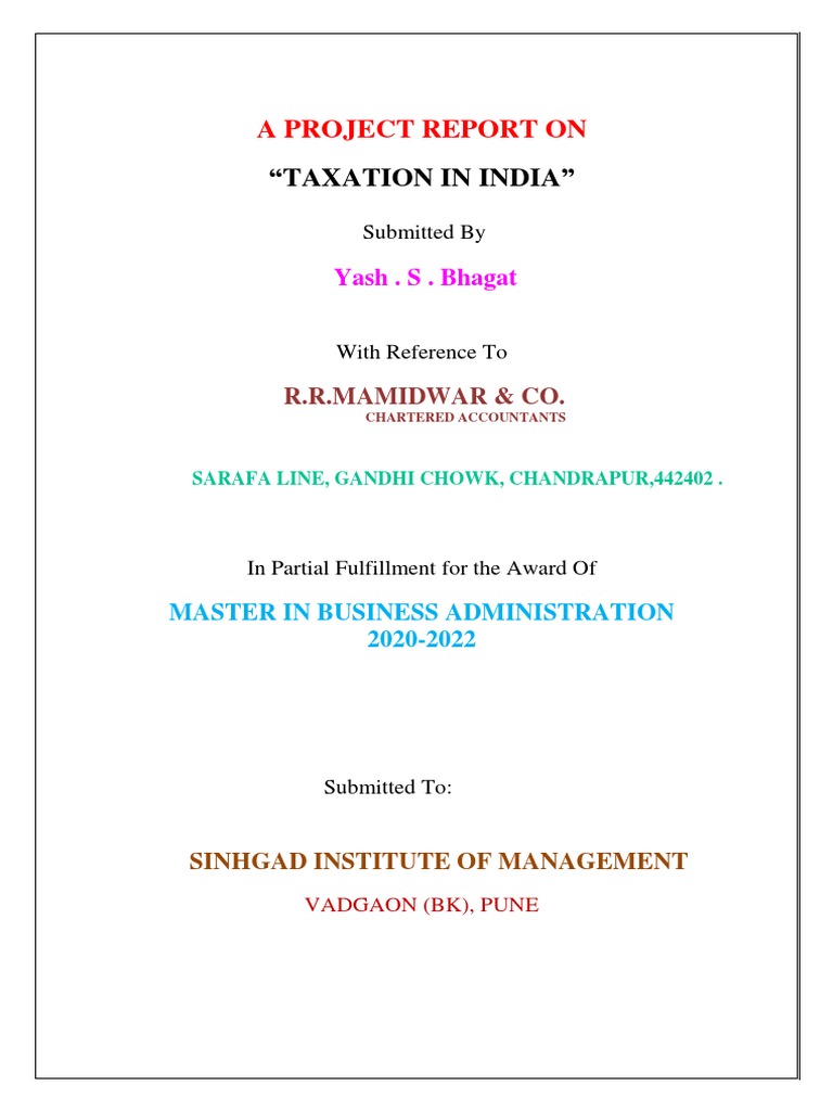 A Project Report On Taxation in India | PDF | Taxes | Direct Tax