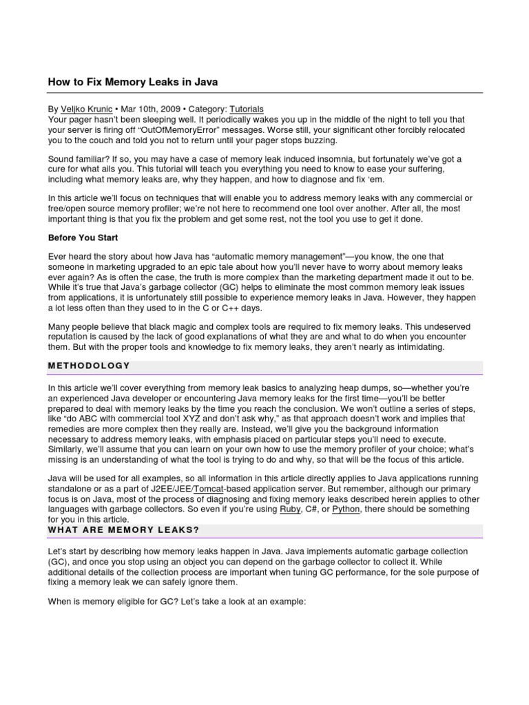 Cl1 HowTo Fix Memory Leaks | PDF | Java Virtual Machine | Java (Programming Language)