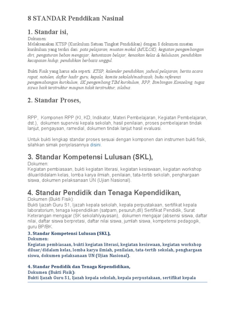 Delapan Standar Pendidikan Nasional | PDF