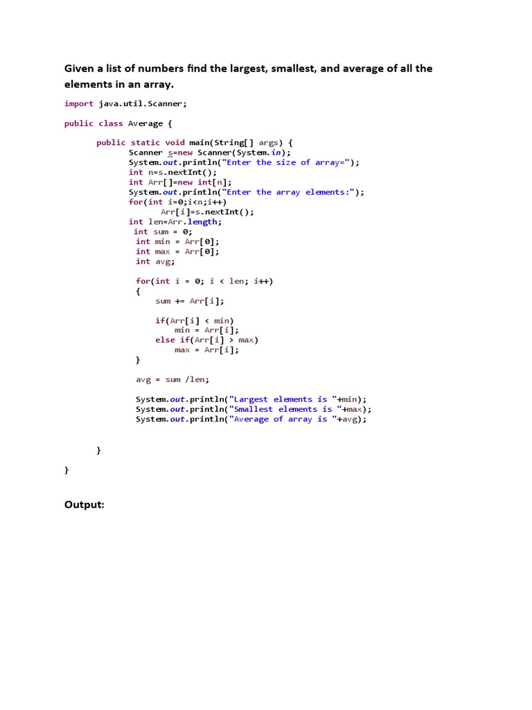 Given A List of Numbers Find The Largest, Smallest, and Average of All ...