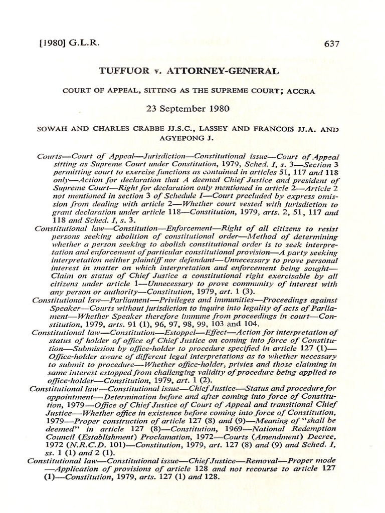 Tuffour V Attorney General 1980 | PDF | Supreme Courts | Jurisdiction