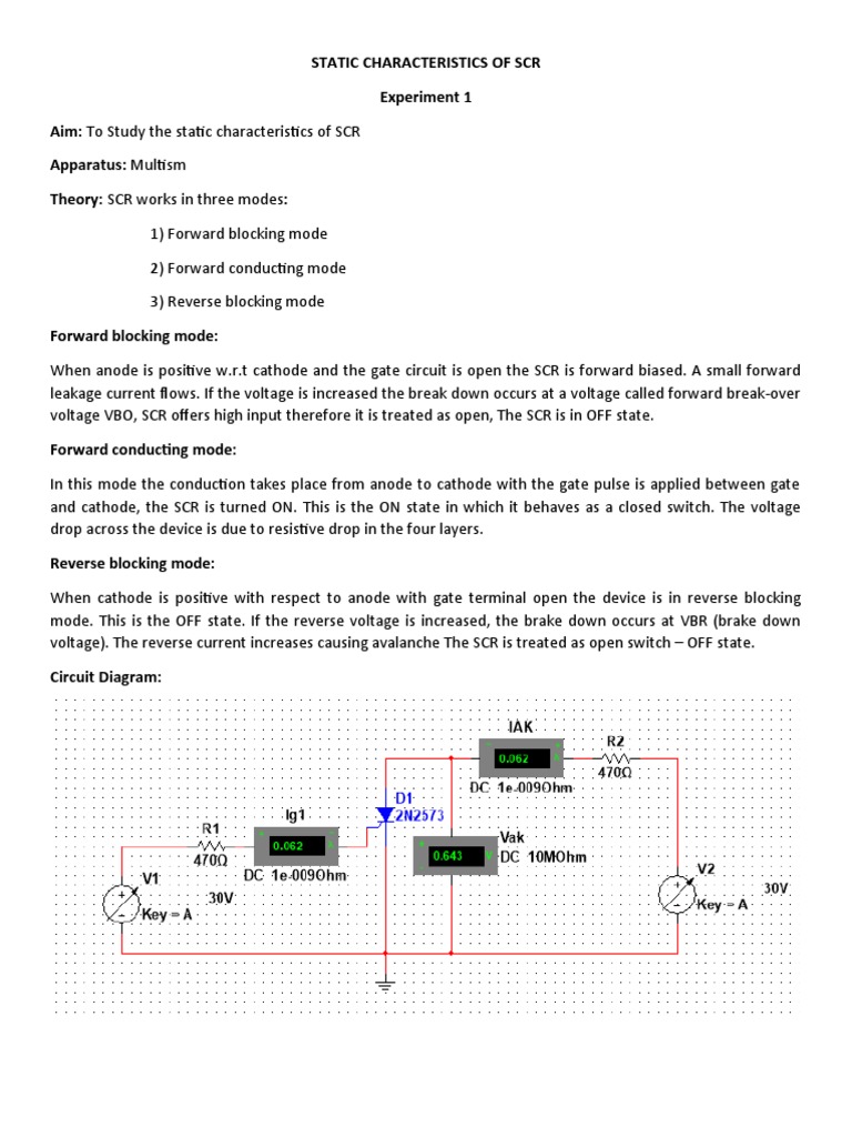 Static Characteristics of SCR Experiment 1 Aim: To Study The Static ...