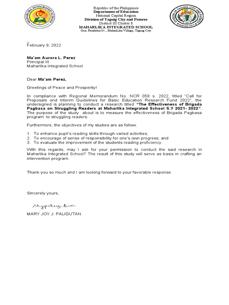 Revised Letter To Maam Perez February Maam Joy | PDF