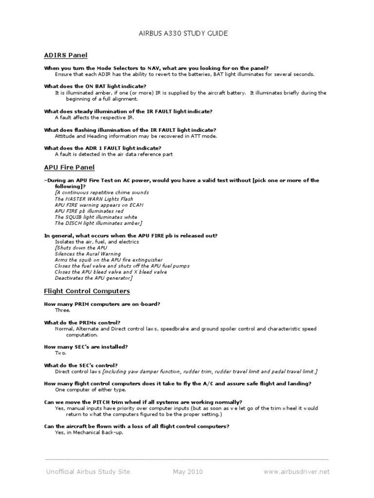 Airbus A330 Systems Guide | PDF | Flight Control Surfaces | Aircraft ...