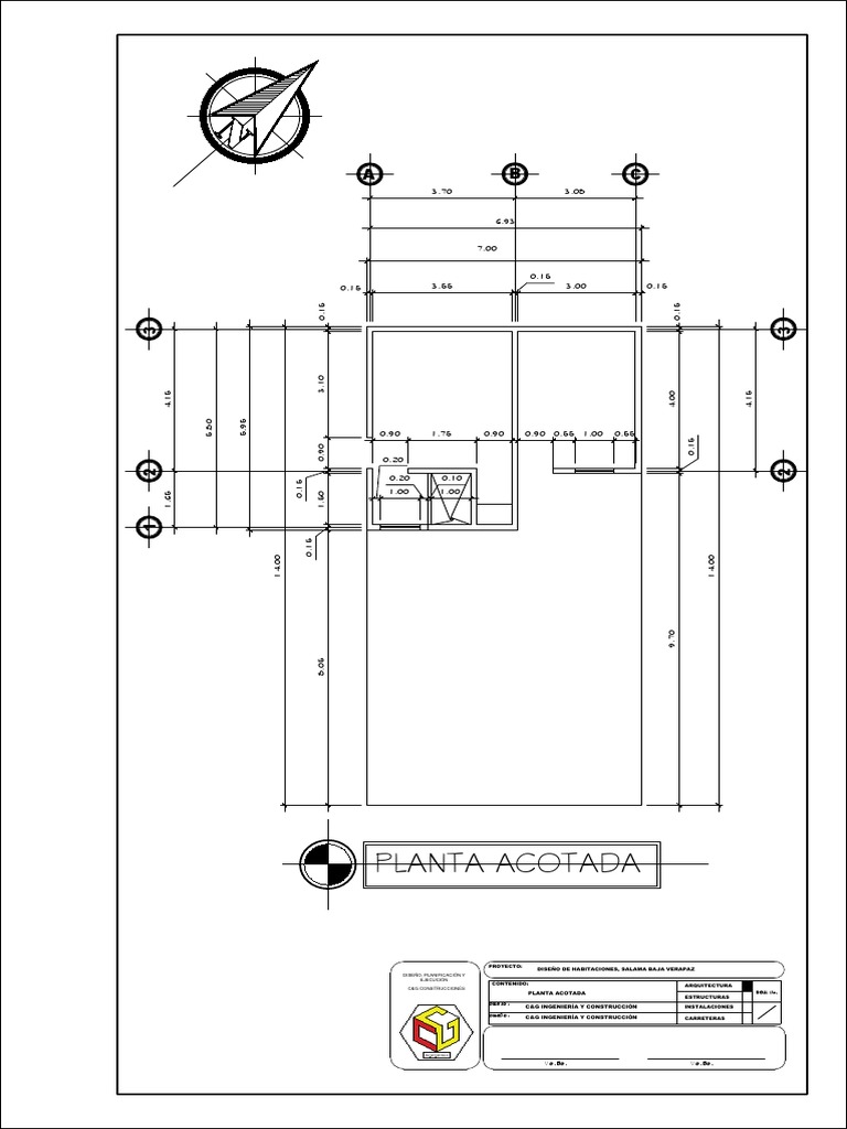 Planta acotada de proyecto de construcción con detalles de arquitectura ...