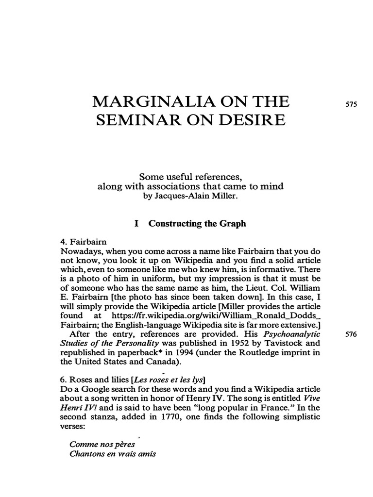 1958-11-12 Miller-Fink 'Marginalia' | PDF | Jacques Lacan | Northanger ...