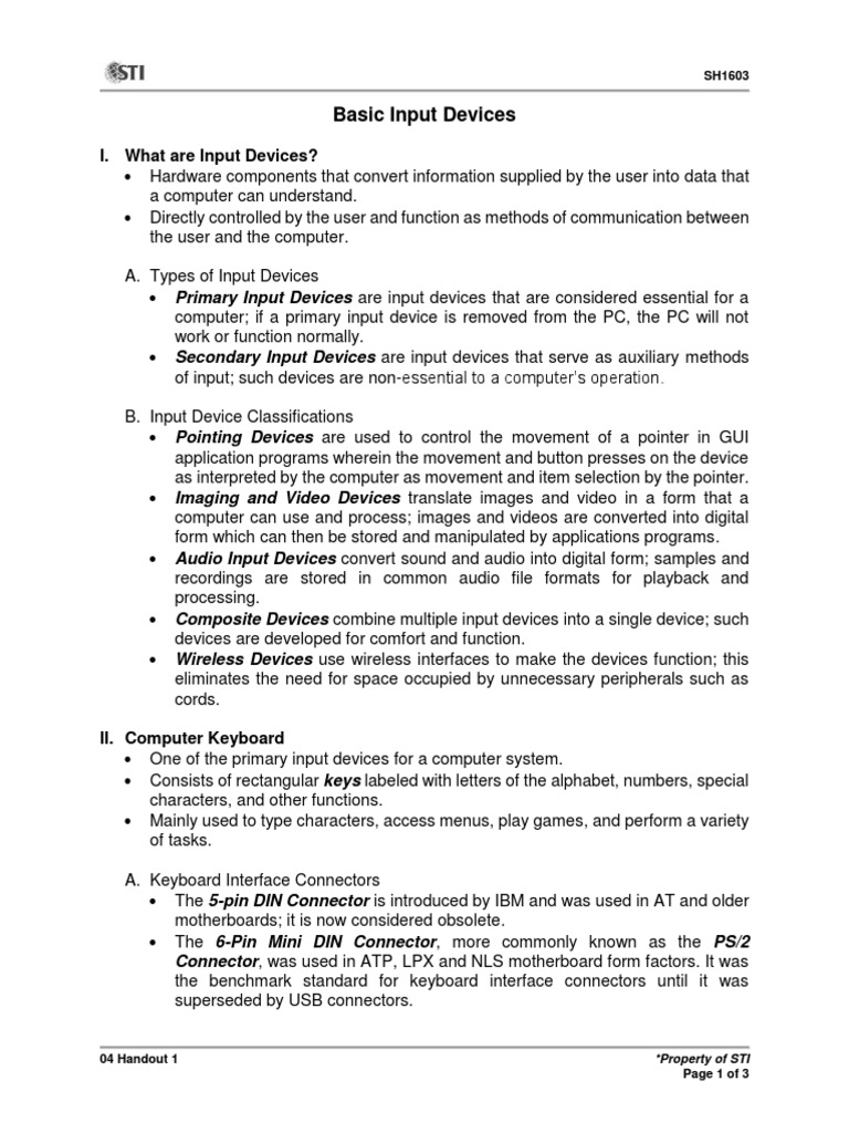 Basic Comp 04 Handout 1 Pdf Computer Keyboard Inputoutput 