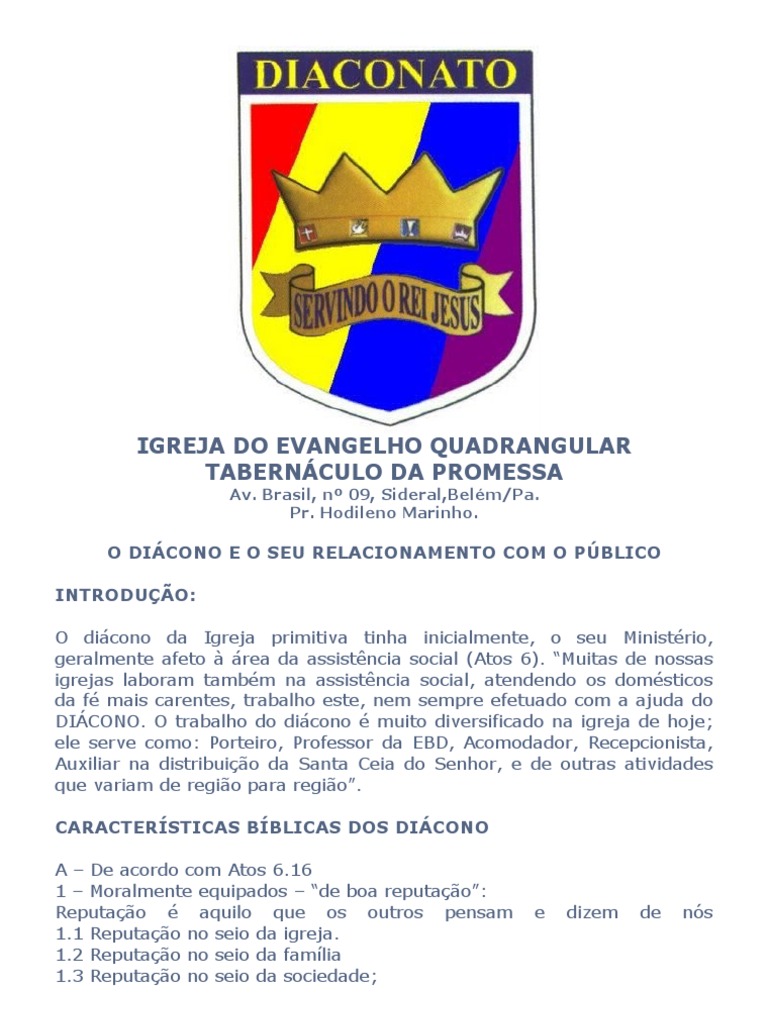 Igreja Do Evangelho Quadrangular | Diácono | Espírito Santo (Religião)