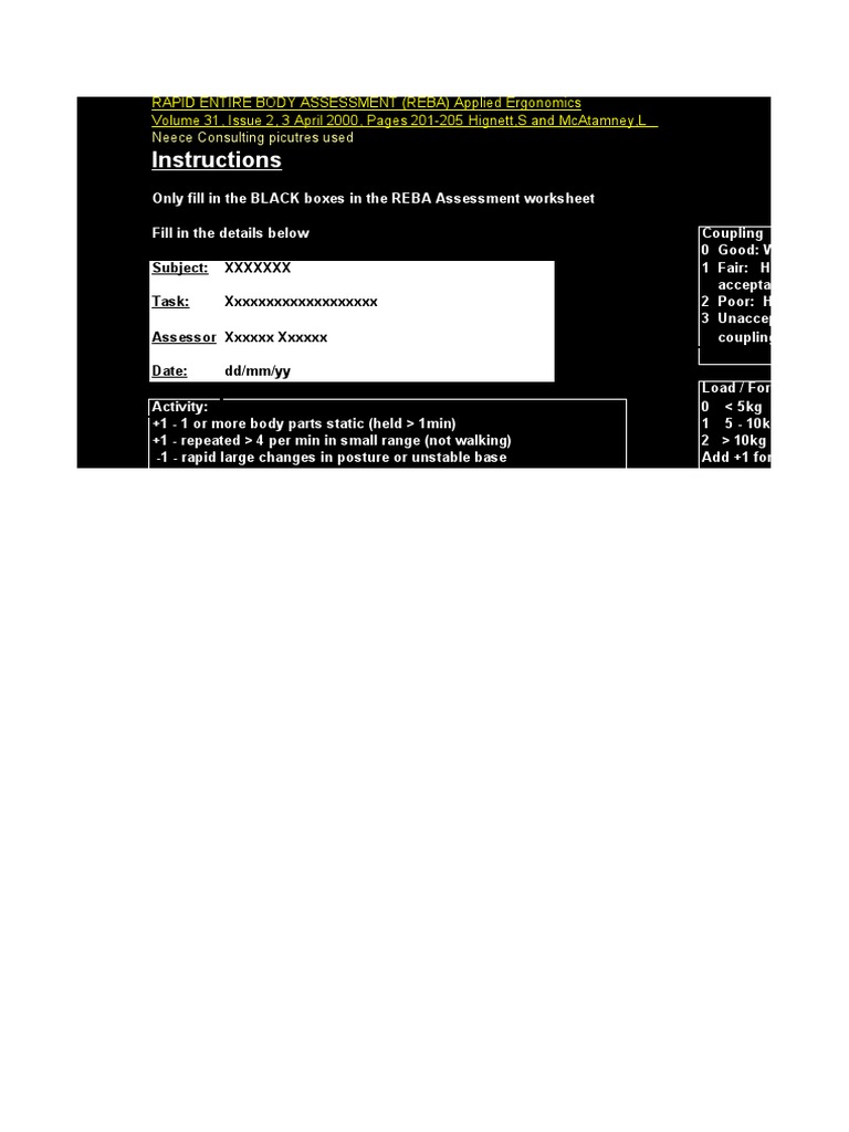 RAPID ENTIRE BODY ASSESSMENT (REBA) Applied Ergonomics: An Analysis of ...