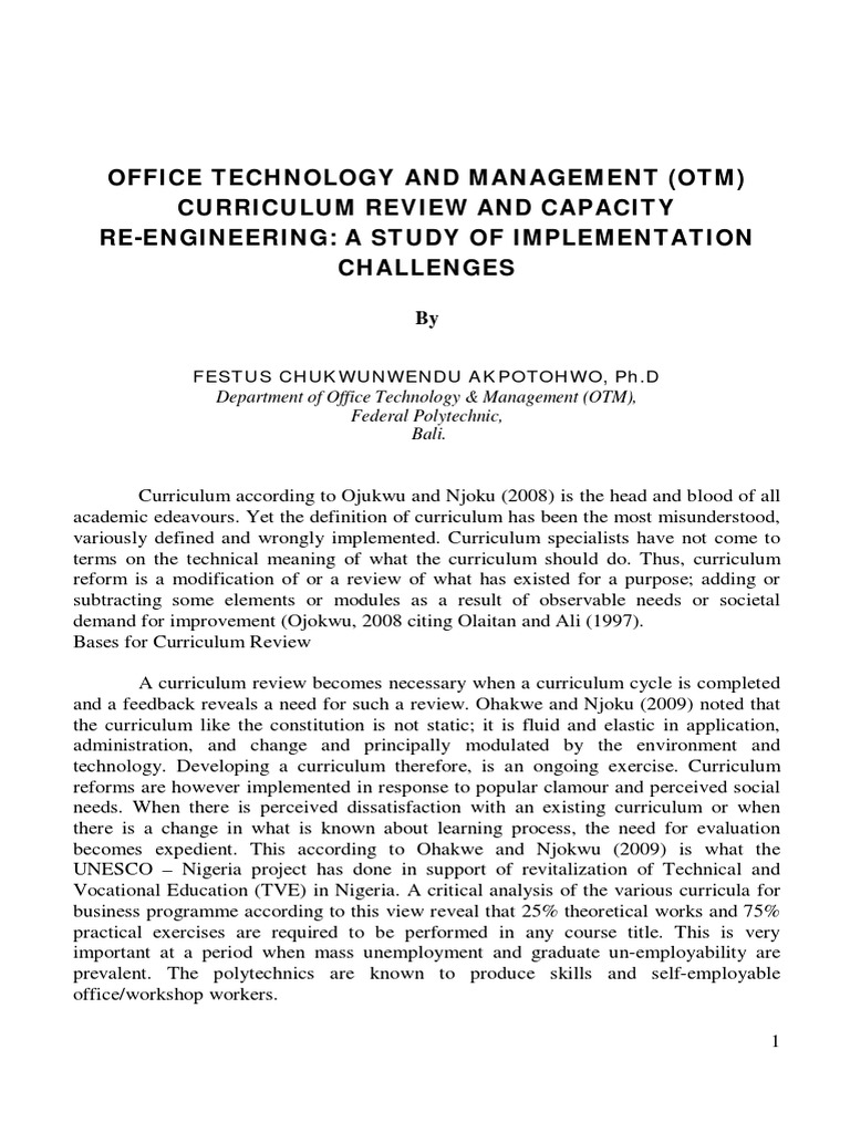 Office Technology and Management - Otm | PDF | Curriculum | Educational ...
