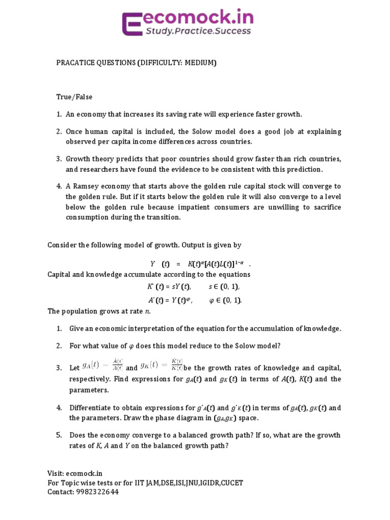 Practice Questions | PDF | Economic Growth | Macroeconomics