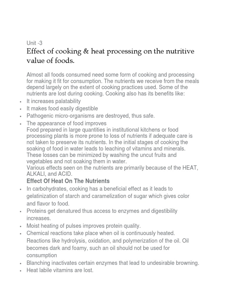 Effect of Cooking & Heat Processing On The Nutritive Value of Foods ...